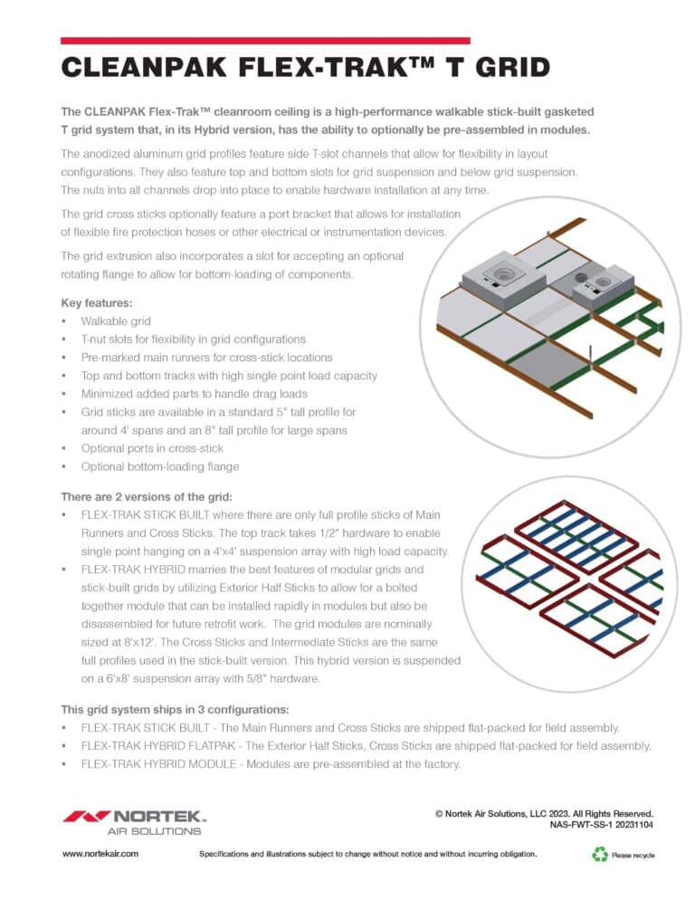 CleanPak Flex-Trak™ T Grid Ceiling System | Nortek CleanSpace