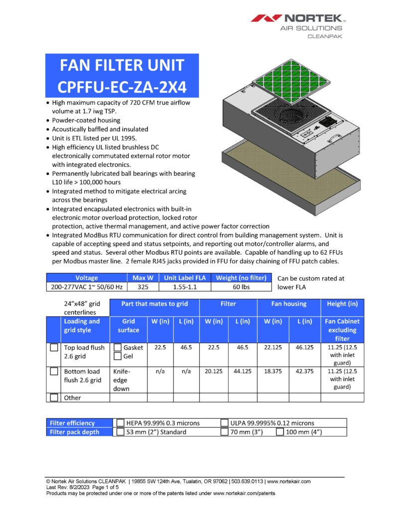 Clean-Pak® Fan Filter Units | Nortek CleanSpace