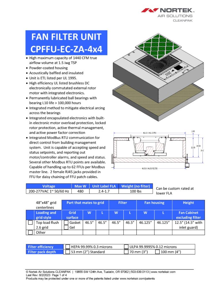CleanPak® Fan Filter Units | Nortek CleanSpace