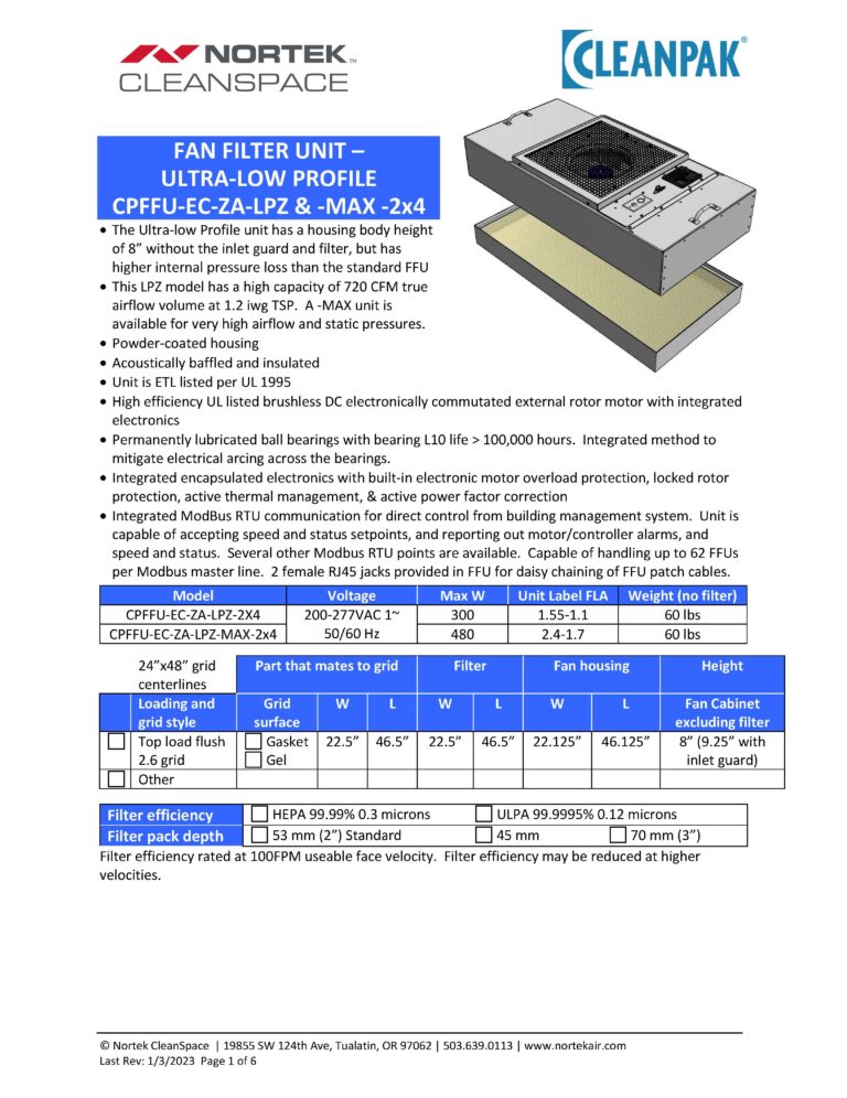 CleanPak® Fan Filter Units | Nortek CleanSpace
